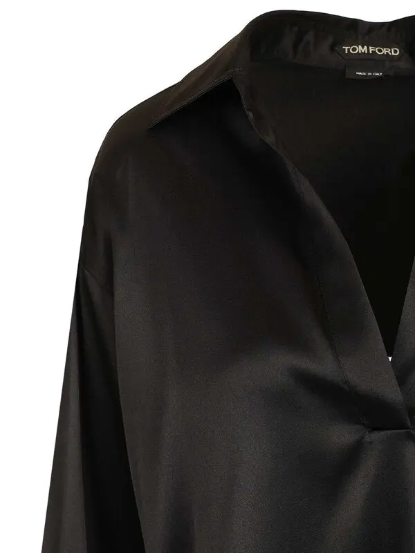 TOM FORD Silk Long Sleeve Polo Shirt - Black