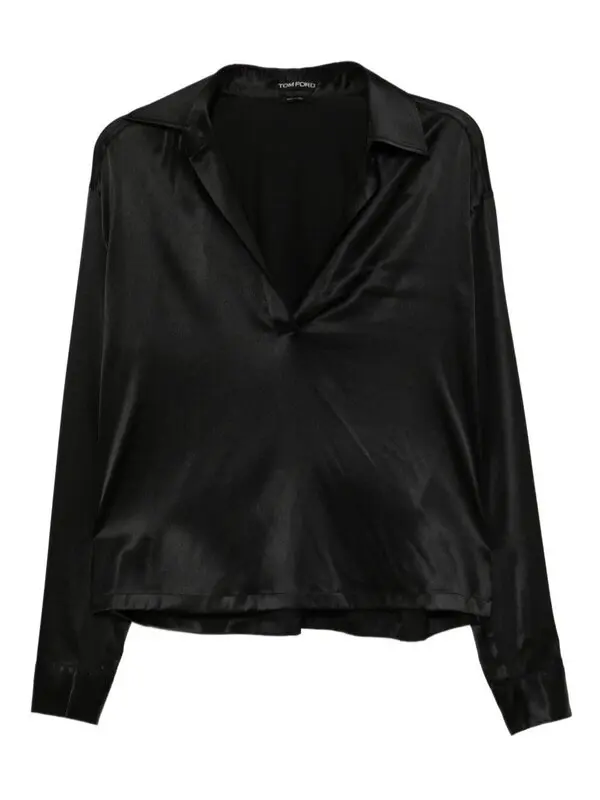 TOM FORD Silk Long Sleeve Polo Shirt - Black