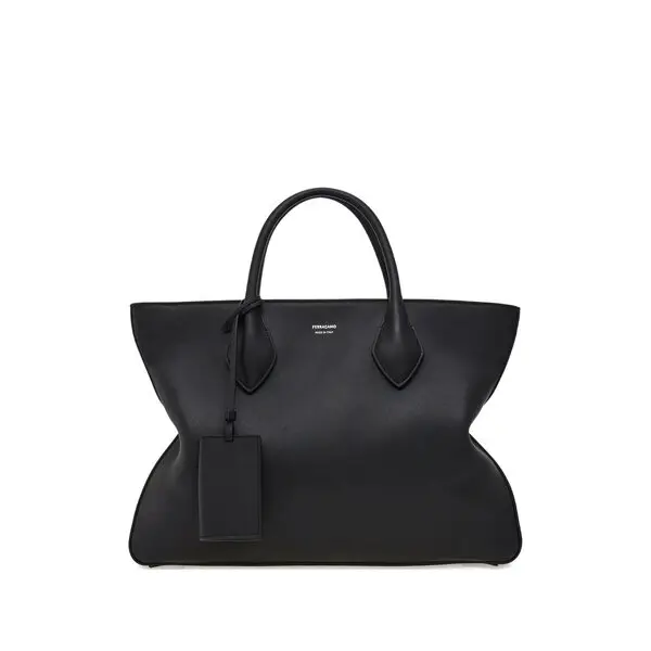 FERRAGAMO Calfskin Tote Bag - Black