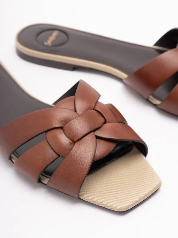 Saint Laurent Tribute Braided Leather Flat Sandals