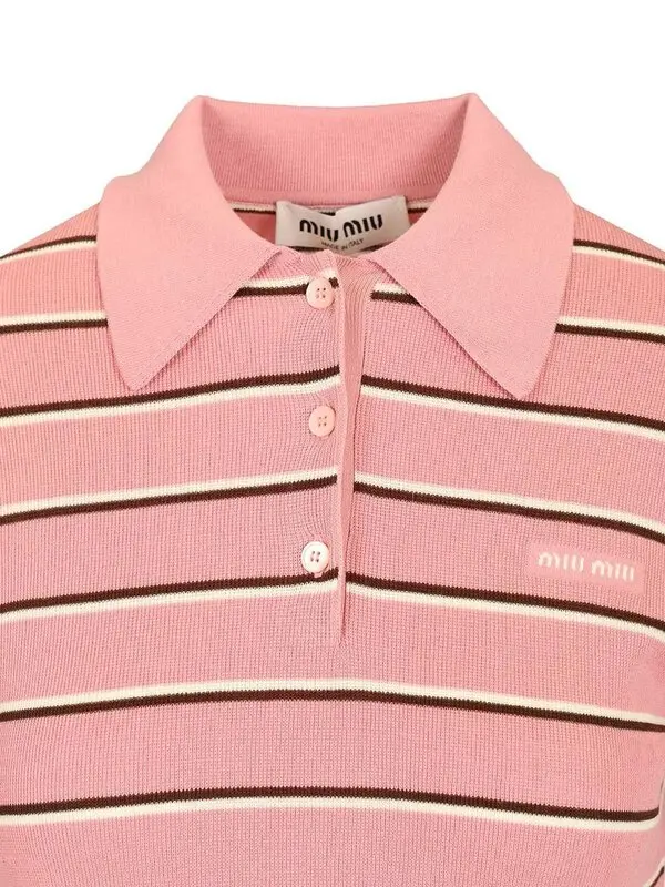 Miu Miu Striped Cotton Knit Polo Shirt