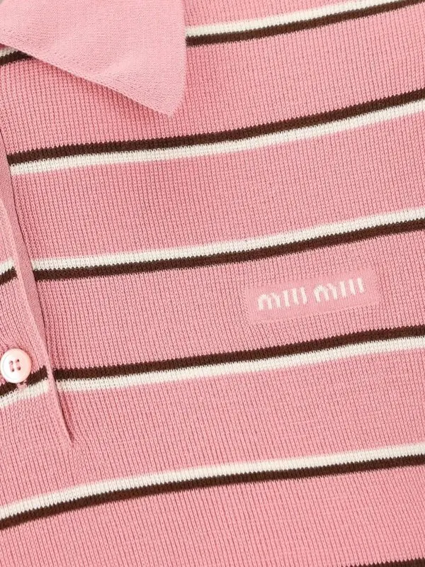 Miu Miu Striped Cotton Knit Polo Shirt