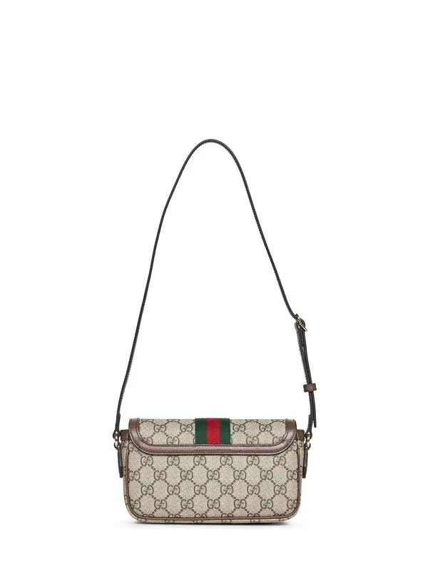 Gucci Beige And Dark Brown Gg Monogram Ophidia Mini Shoulder Bag