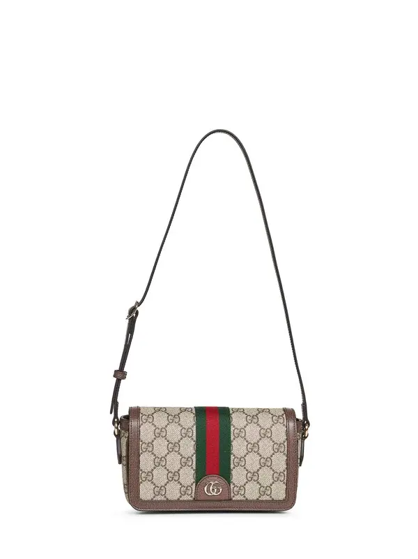Gucci Beige And Dark Brown Gg Monogram Ophidia Mini Shoulder Bag - Multicolor