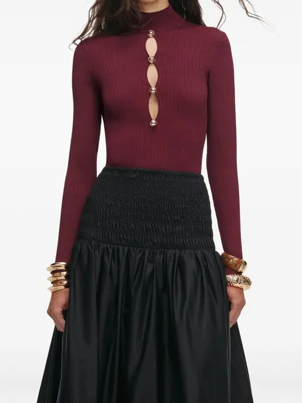SELF-PORTRAIT Long-sleeved Knitted Top With Keyhole And Gold Buttons