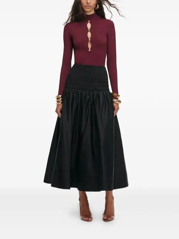 SELF-PORTRAIT Long-sleeved Knitted Top With Keyhole And Gold Buttons