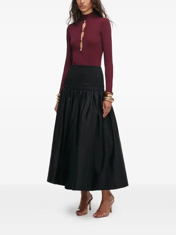SELF-PORTRAIT Long-sleeved Knitted Top With Keyhole And Gold Buttons