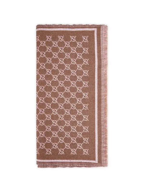 Gucci Brown Gg Wool Blend Scarf - Multicolor