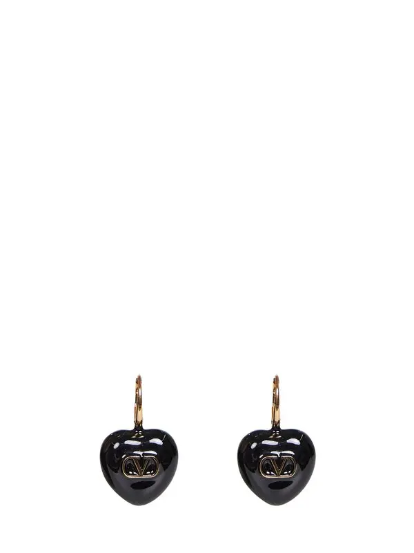 Valentino Garavani Black Enamel Heart Hoop Earrings - Multicolor