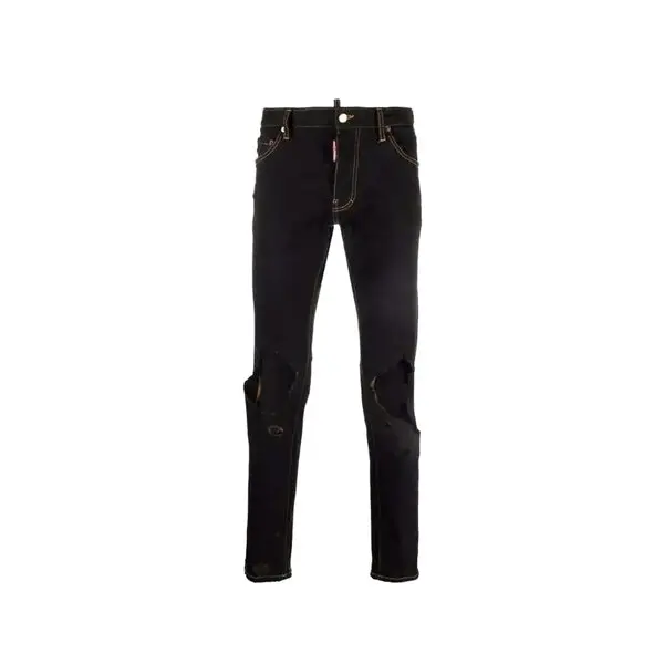 Dsquared2 Cotton Blend Distressed Denim Jeans - Black