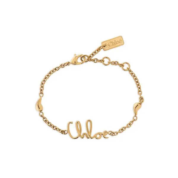 Chloé Brass -tone Logo Charm Chain Bracelet