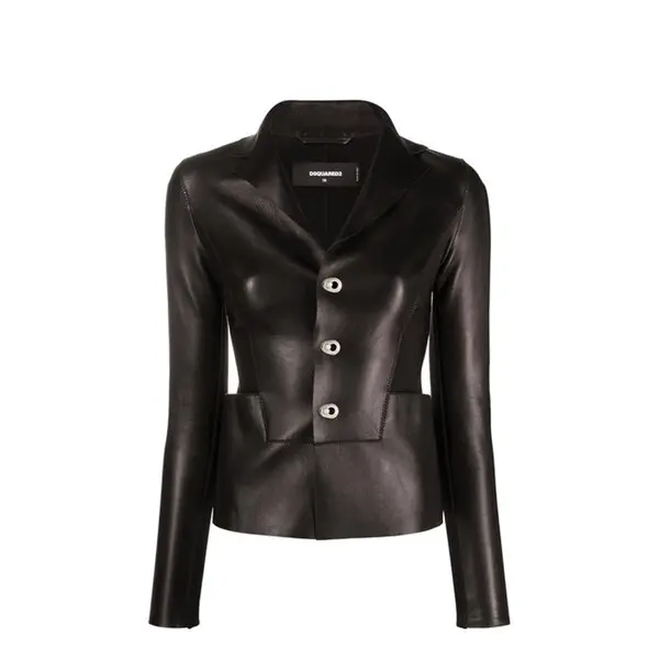 Dsquared2 Leather Jacket With Metal Button Detail