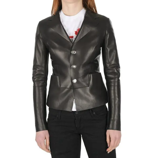 Dsquared2 Leather Jacket With Metal Button Detail