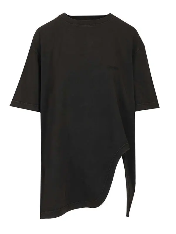 Attico Light Jersey T-shirt With Side Slit And Logo Detail - Black