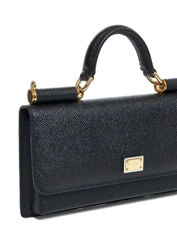 Dolce & Gabbana Calfskin Leather Phone Bag With Top Handle And Chain Strap