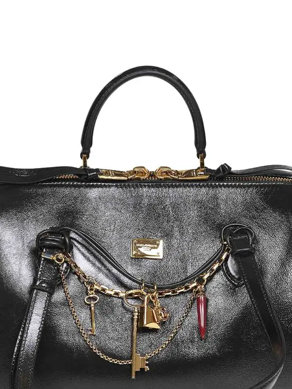 Dolce & Gabbana Black Vittoria Shiny Calf Leather Handbag - Multicolor