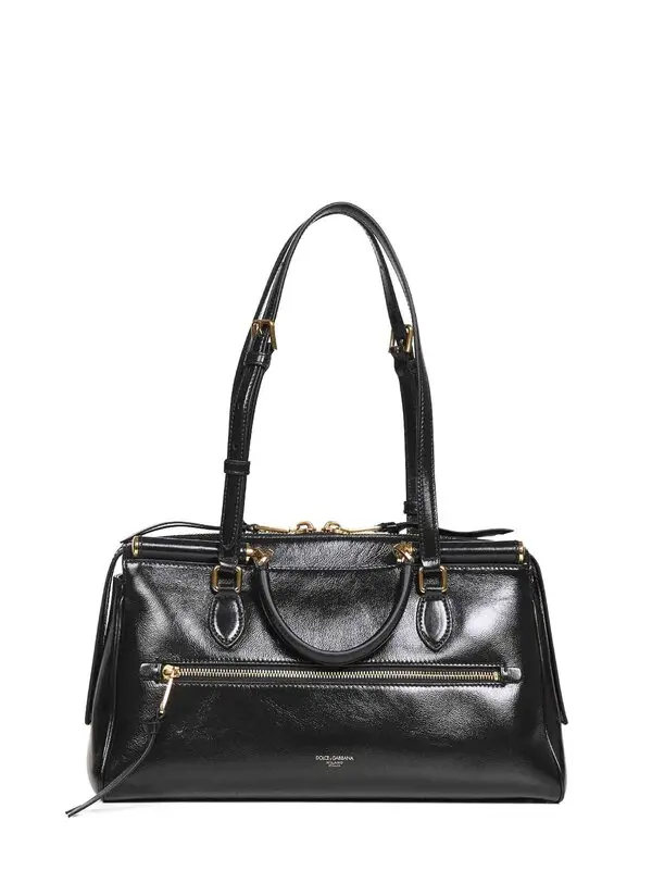 Dolce & Gabbana Black Vittoria Shiny Calf Leather Handbag - Multicolor