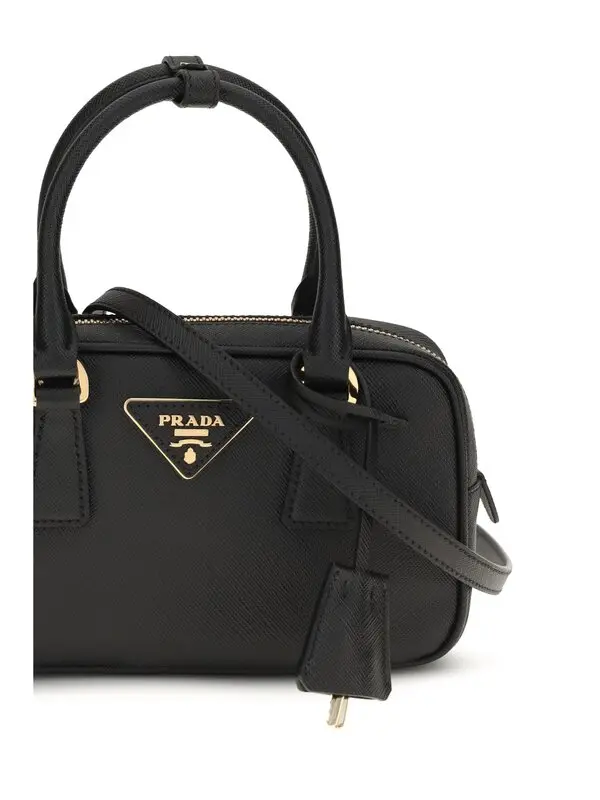 Prada Saffiano Leather Handbag With Metal Triangle Logo