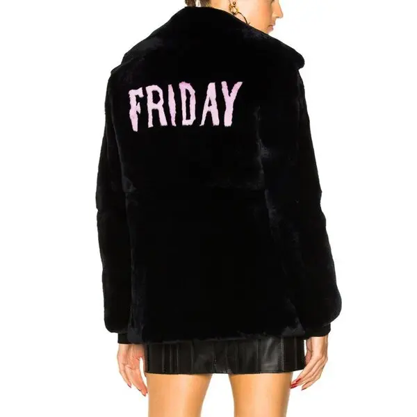 Alberta Ferretti Rabbit Fur Jacket With "friday" Appliqu