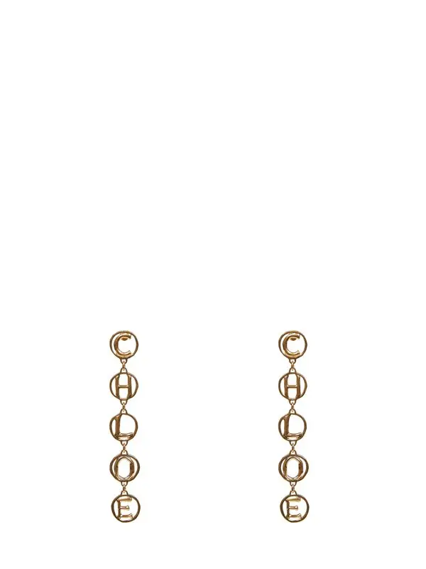 Chloé Script Drop Earrings In Gold Brass - Multicolor