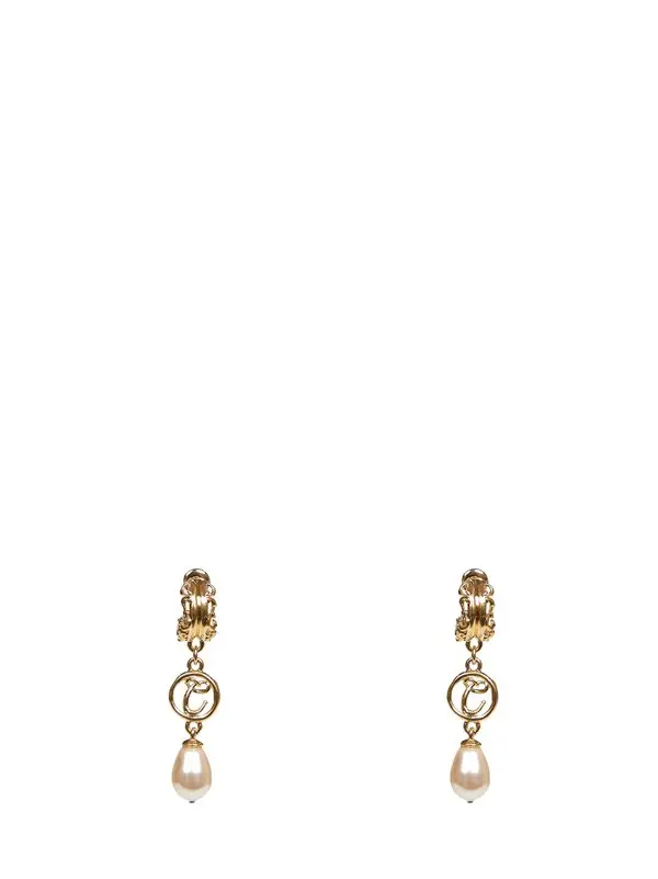 Chloé Gold Brass Drop Earrings With Pearl Pendant - Multicolor
