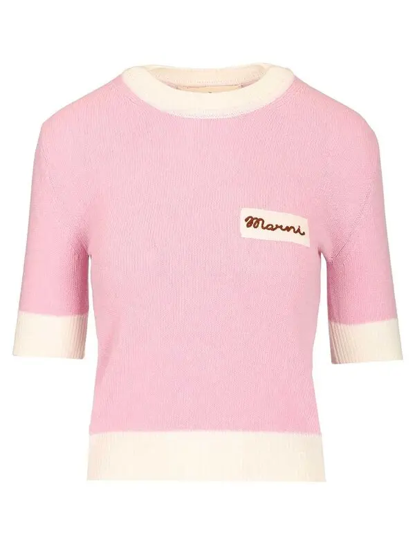 Marni Cropped Wool Blend Knit Top With Contrasting Trim - Multicolor
