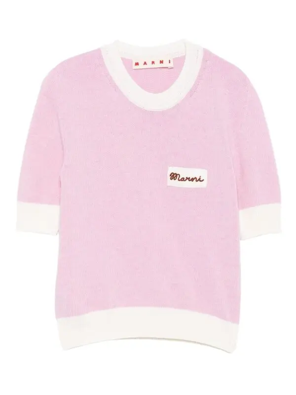 Marni Cropped Wool Blend Knit Top With Contrasting Trim - Multicolor