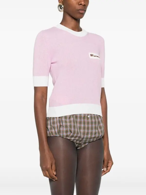 Marni Cropped Wool Blend Knit Top With Contrasting Trim - Multicolor