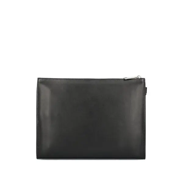 Fendi Ff Motif Leather Clutch With Detachable Wrist Strap - Black
