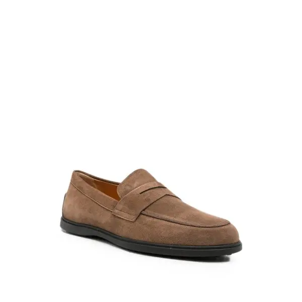 TOD'S Suede Penny Strap Loafers - Brown