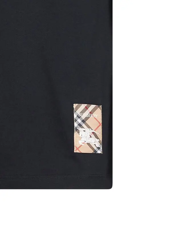 Burberry Black Cotton Check Patch T-shirt