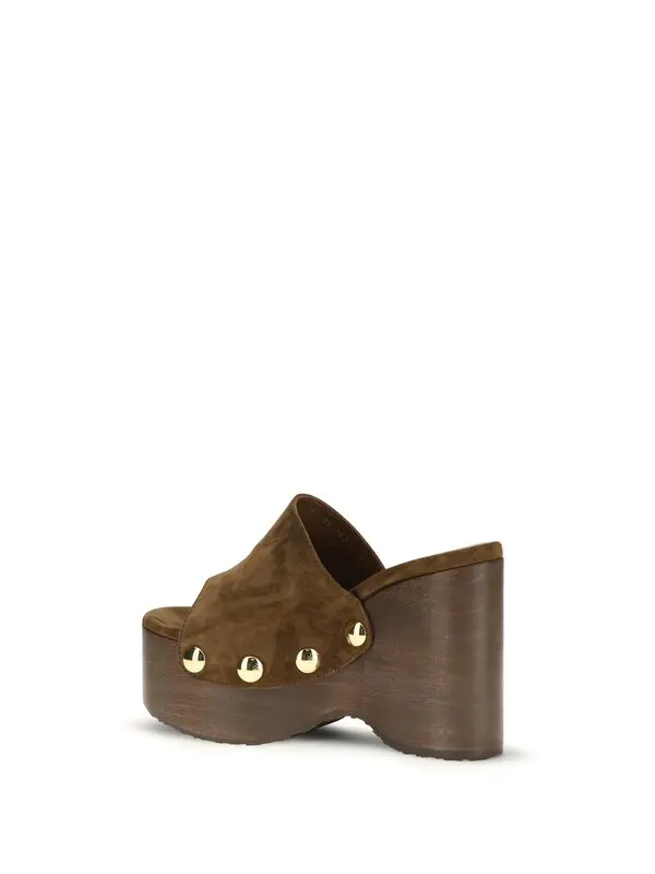 GIANVITO ROSSI Suede Wedge Sandals With Gold Studs