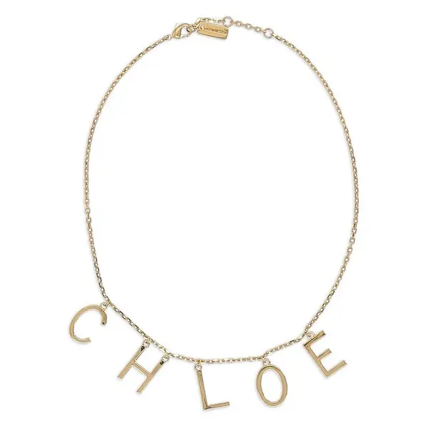 Chloé Tone Letter Pendant Chain Necklace - Gold