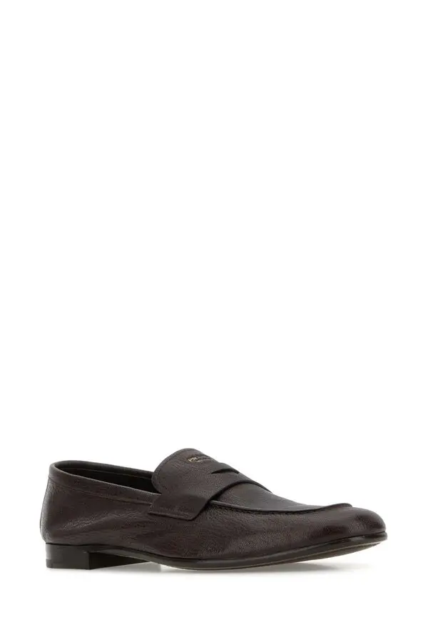 Prada Dark Leather Loafers - Brown