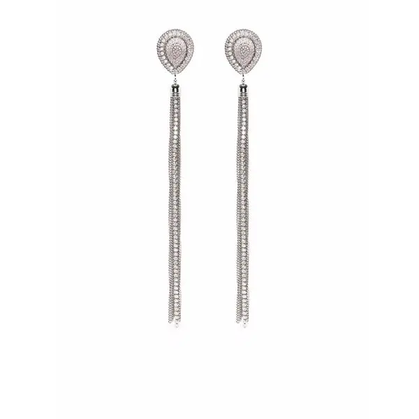 Alessandra Rich Tone Crystal Pendant Tassel Clip Earrings - Silver
