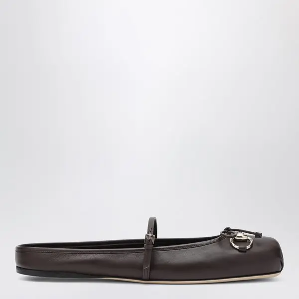 Gucci Dark Leather Mules With Horsebit Detail - Brown