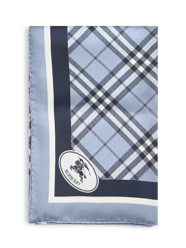 Burberry Bank Blue Check Silk Twill Scarf - Multicolor