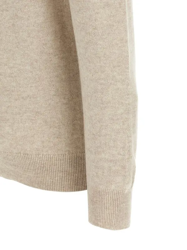 Brunello Cucinelli Ribbed Cashmere High Neck Sweater With Pocket - Cream
