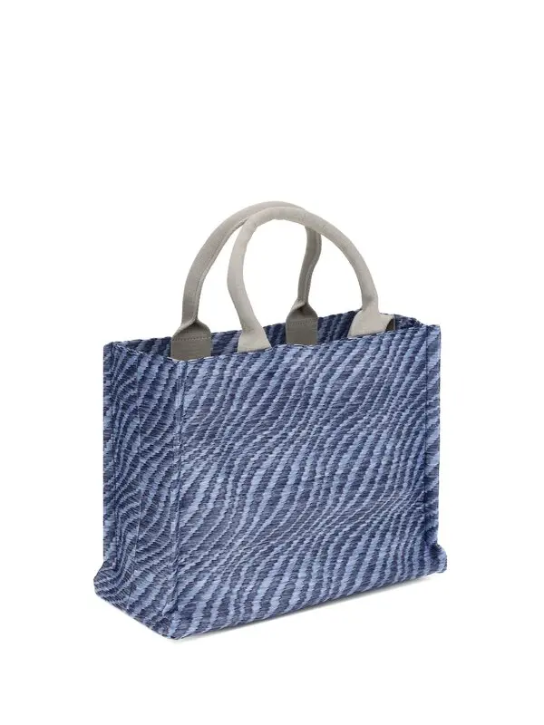 Marni Zebra Pattern Fabric Tote Bag With Leather Handles And Shoulder Strap - Blue