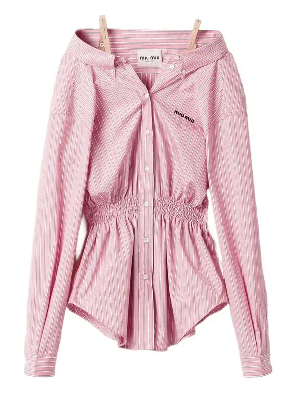 Miu Miu Striped Cotton Mini Dress With Logo Embroidery - Multicolor