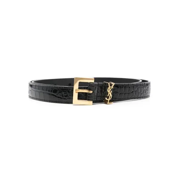 Saint Laurent Signature Cassandre Logo Belt - Black