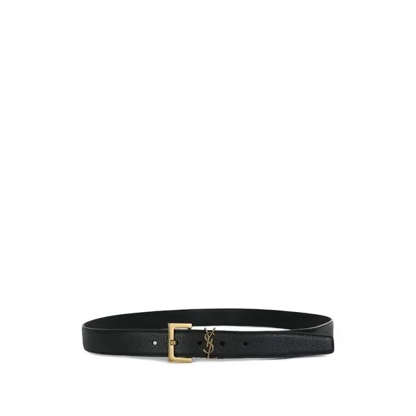 Saint Laurent Leather Belt With Cassandre Logo Plaque - Black