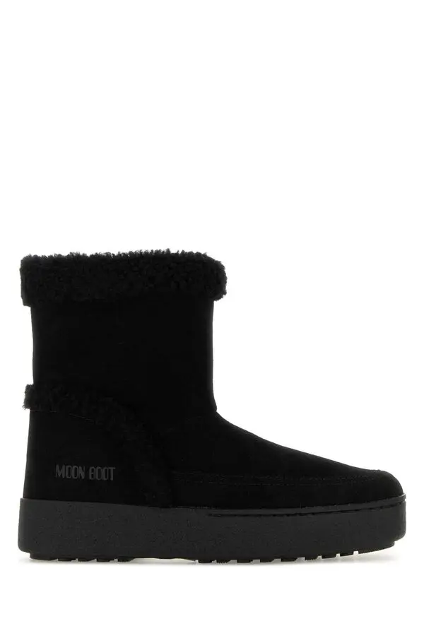 Moon Boot Suede Shearling Ankle Boots - Black