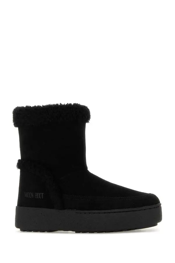 Moon Boot Suede Shearling Ankle Boots - Black