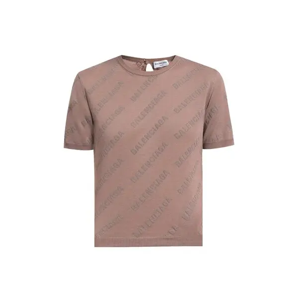 Balenciaga Knitted Top With All-over Logo Print - Brown