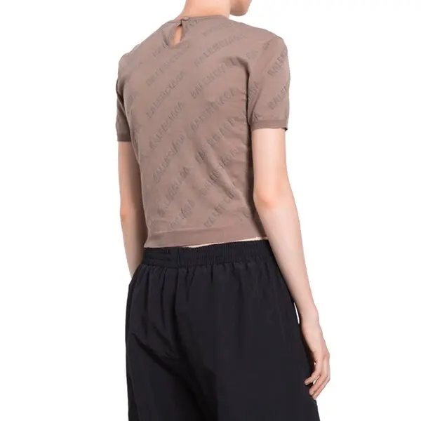 Balenciaga Knitted Top With All-over Logo Print - Brown