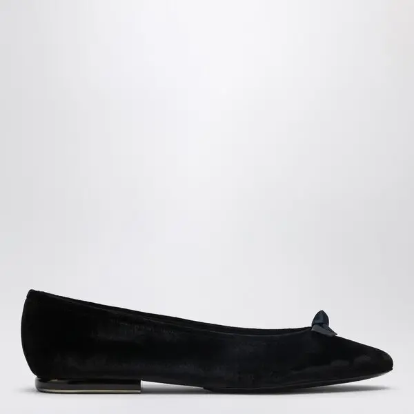 Loro Piana Velvet Ballet Flats With Bow Detailing - Black