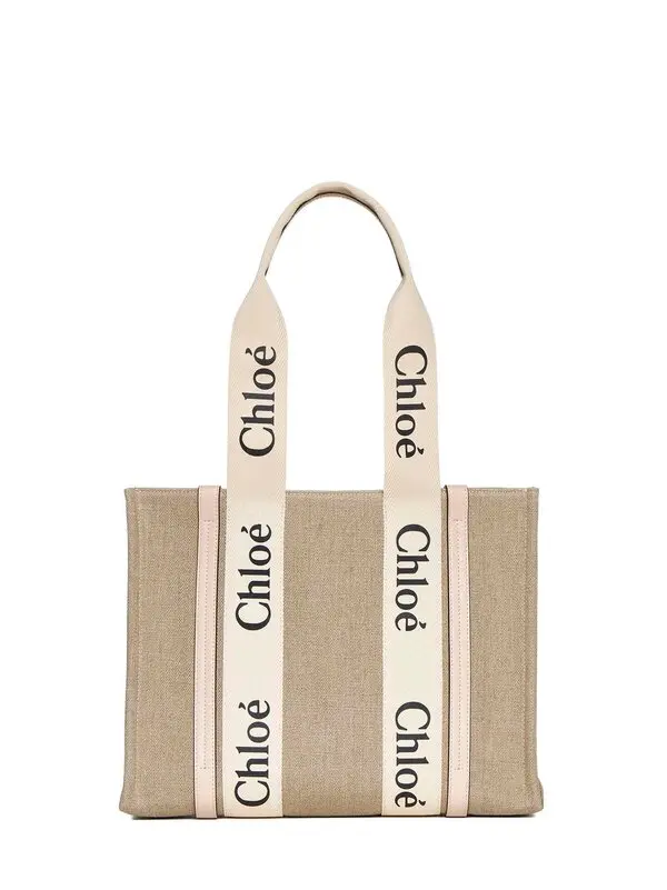 Chloé Medium Woody Tote Bag In Linen - Multicolor
