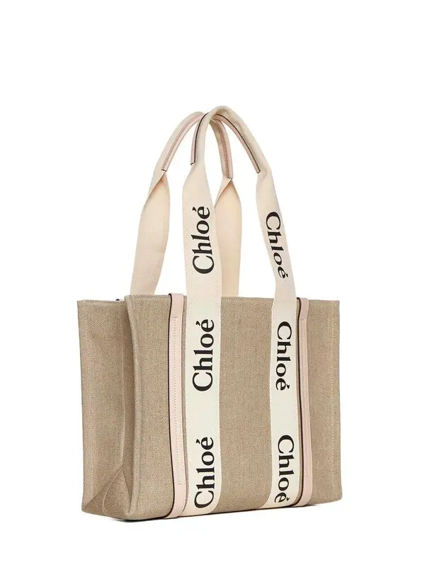 Chloé Medium Woody Tote Bag In Linen