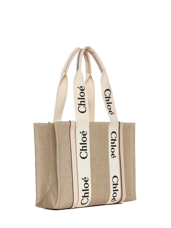 Chloé Medium Woody Tote Bag In Linen